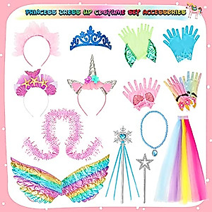 LIMIROLER Princess Dress Up Clothes for Little Girls Princess Role Play Costume Gift Set 25 Pcs Pretend Toys Kit for Toddlers Girls Aged 3-6 Years Old