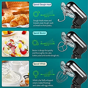 P'RICH Kitchen Stand Mixer, Household Countertop Electric Standing Tilt Head Food Mixers With Bowl Bread Hook Attachments For Cake, Dough, Flour, Baking (12 Speed, 5.3 QT, Black)