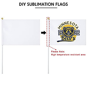 50 Pcs White Small Mini Flags Bulk Sublimation Blank Flags Solid Plain White Flag Hand Held DIY Miniature Flags on Stick for Garden Car Parades Grand Opening Birthday Wedding Party Events Celebration