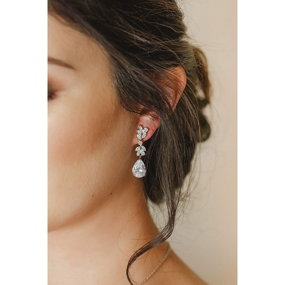 SWEETV Marquise Wedding Earrings for Brides, Bridesmaids, Teardrop Crystal Cubic Zirconia Bridal Drop Earrings for Women Prom, Silver