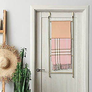 MyGift Over-The-Door Towel Rack with 4 Rungs, Brass-Tone Metal Ladder Bathroom Towel Hanging Storage Drying Rack