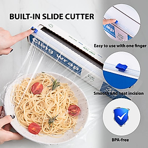 Plastic Food Wraps 12 Inch x 100 Square Foot Plastic Food Wrap with Slide Cutter, Microwave Safe, BPA-Free, Clear Plastic Food Wrapping Film, Non Tear, Ideal for Containers, Food Storage