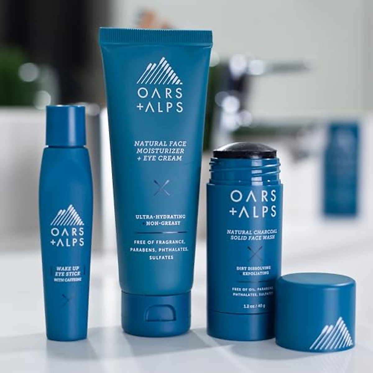 Oars + Alps Men's Skin Care Kit, Valentines Gifts for Him,Gift Set Includes Face Wash, Eye Roller, and Moisturizer, Vegan and Gluten Free, Travel Size & TSA Approved, 3 Items Total
