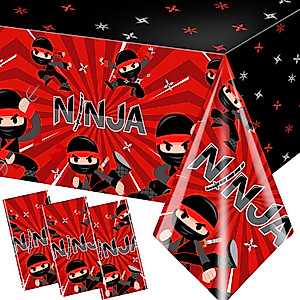 Bezkega 3pcs Ninja Birthday Tablecloths,Ninja Birthday Party Decoration Karate Theme Table Covers Waterproof Rectangle for Kid Ninja Master Birthday Party Supplies