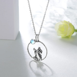 SVODEA Moonstone Wolf Necklace for Women 925 Sterling Silver Created Cubic Zirconia Moon Wolf Pendant Necklaces Animal Wolf Jewelry Gifts for Women Wife (Style-2)
