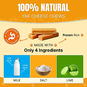 Tibetan Yak Cheese Dog Chew Sticks - Natural, Handmade, Long-Lasting, Easy to Digest, Ideal for Medium Dogs and Aggressive Chewers, Rawhide,Grain and Gluten Free, Keeps Dogs Busy, 3 Chews