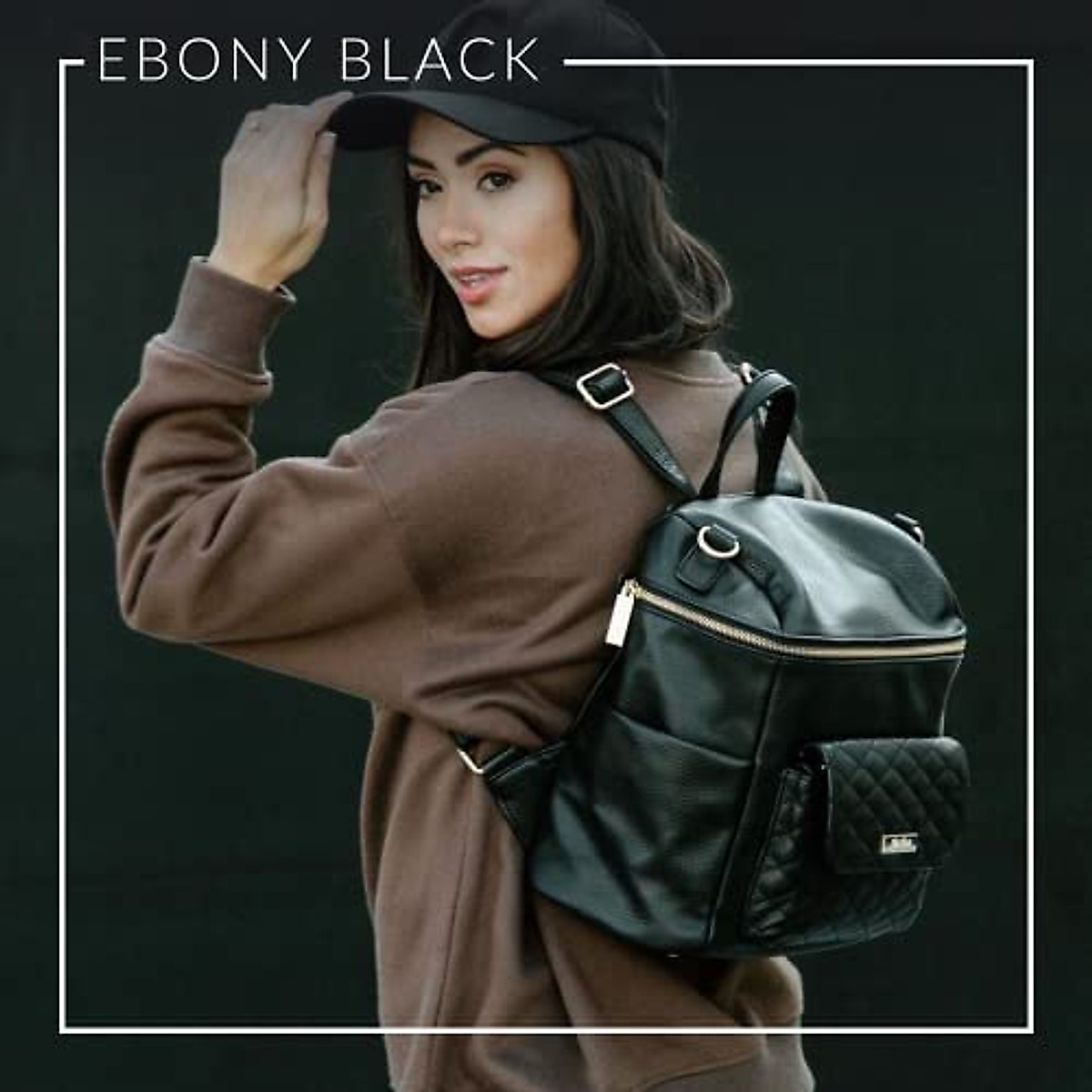 Petit Monaco Diaper Bag Backpack by Luli Bebe - Designer Modern Vegan Leather Diaper Bag Backpack with Gender Neutral Design, Cute Mini Diaper Bag Backpack (Ebony Black)