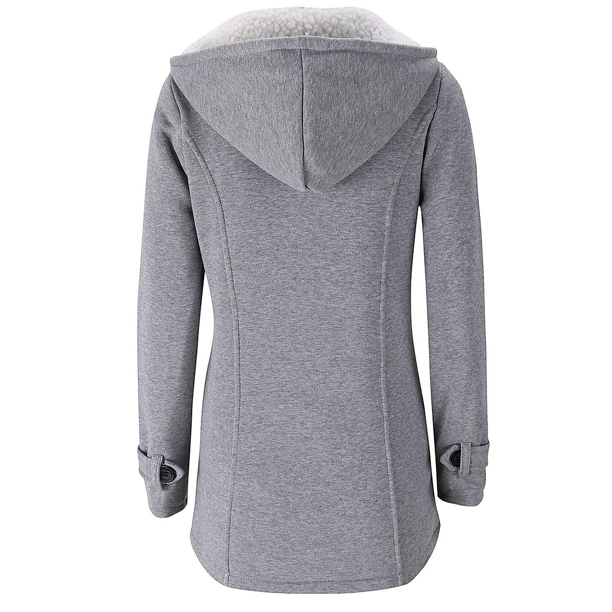JiangWu Womens Fashion Horn Button Fleece Thicken Coat with Hood Winter Warm Jacket (XX-Large, Light-gray)
