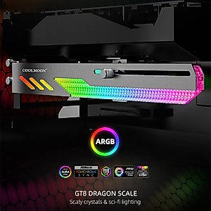 Angitu COOLMOON GT8 Graphics Card Bracket 5V ARGB Multi-Interface Synchronous Horizontal Chassis Decoration GPU Video Card Stand Holder (Black)