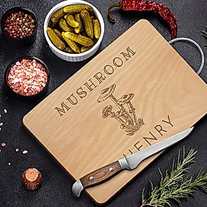 Maverton Customized Chopping Board for man - Personalized Wooden Tray for Birthday - Kitchen accessory for chef - Cheese Board with handle for husband - Serving Platter for him - MUSHROOM