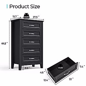 LINSY HOME Black Dresser, Black Chest of Drawers for Bedroom, 5 Drawer Dresser with Metal Handles, Tall Dresser for Nursery, Entryway, and Closet Storage