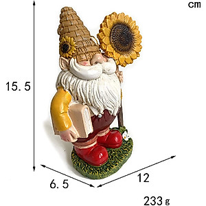 Gnome Statue Bumble Bee Gnome Ornament Resin Scandinavian Gnomes Figurine Dwarf Statue for Garden Lawn Yard Home Bee Day Decoration - Sunflower