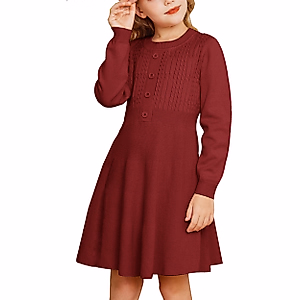 GRACE KARIN Girls Christmas Sweater Dress Long Sleeve Red Fall Winter Dress Size 7-8