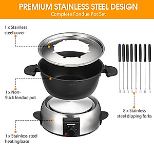 Electric Fondue Pot Set,2-Quart 1000-Watt Non-Stick Fondue Maker with Temperature Control,8 Forks,Perfect for Chocolate, Cheese, Caramel
