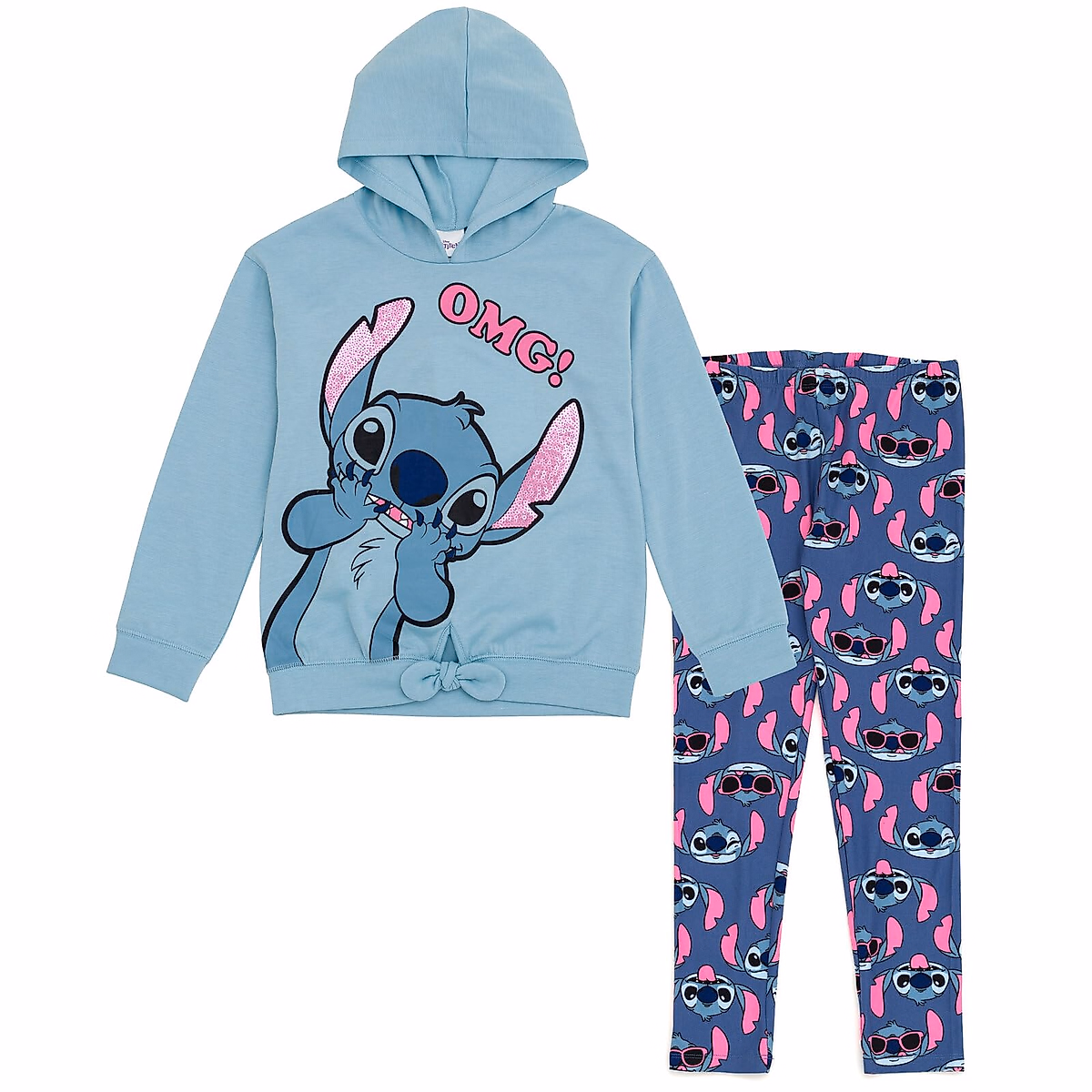 Disney Lilo & Stitch Little Girls Pullover FleeceHoodie and Leggings Outfit Set Blue 7-8