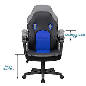 Furmax Blue Leather Office Chair with Adjustable Swivel Base, Padded Armrests and Lumbar Support