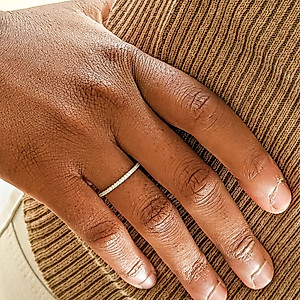 espere 18K Gold Plated Sterling Silver Full Eternity Band | Cubic Zirconia Paved Wedding Band | Thin CZ Stacking Ring (Silver, 4)