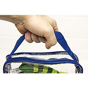 Clear Vinyl Zippered Storage Bags 9 x 11 x 2 Inch 5-Pack with Blue Trim and Handle, Perfect for Stadium and Events!