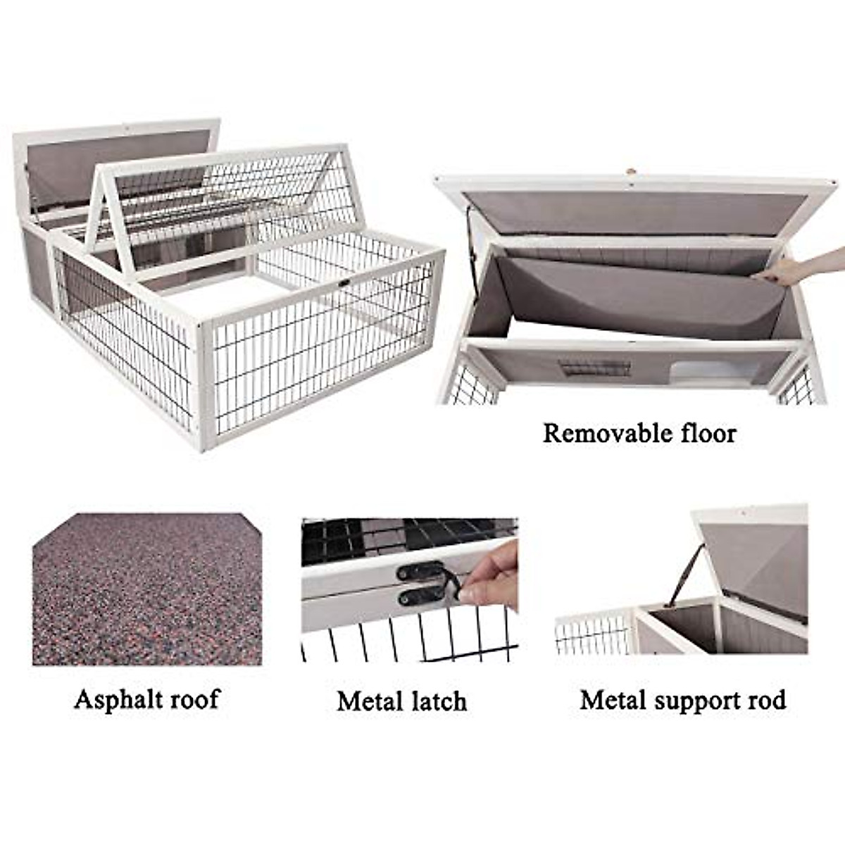 Tortoise House Habitat Wooden Small Animal Hutch Enclosure Indoor/Outdoor (49 * 36 * 14(L*W*H), Grey + White Trim)