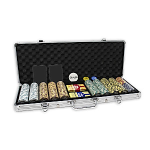 DA VINCI Monte Carlo Poker Club Set of 500 14 Gram 3 Tone Chips with Upgraded Aluminum Case, 2 Decks of Plastic Playing Cards, 2 Cut Cards, Dealer and Blind Buttons