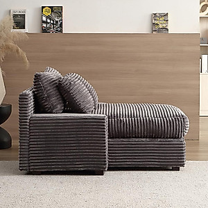 WILLIAMSPACE 48.8" Corduroy Lounge Sofa Chair Couch, Modern Upholstered Single Sleeper Sofa Bed with Pillows, Comfy Daybed for Living Room Bedroom (Gray)