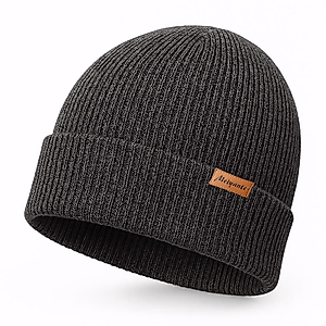 Meiyante Beanie Hats for Men & Women - Warm Stocking Caps for Men & Women, Cuffed Knit Thermal Hats, Gift for Him & Her - Charcoal Gray Beanie - Stocking Stuffers for Women Men Under 10