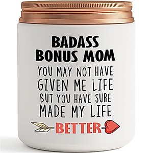 Bonus Mom Gifts- Mother in Law, Stepmom, Step Mom Birthday Christmas Mothers Day Gifts- Funny Best Candle Gift Ideas for Boyfriends Mom, Girlfriends Mom, Adopted Mom from Daughter Son
