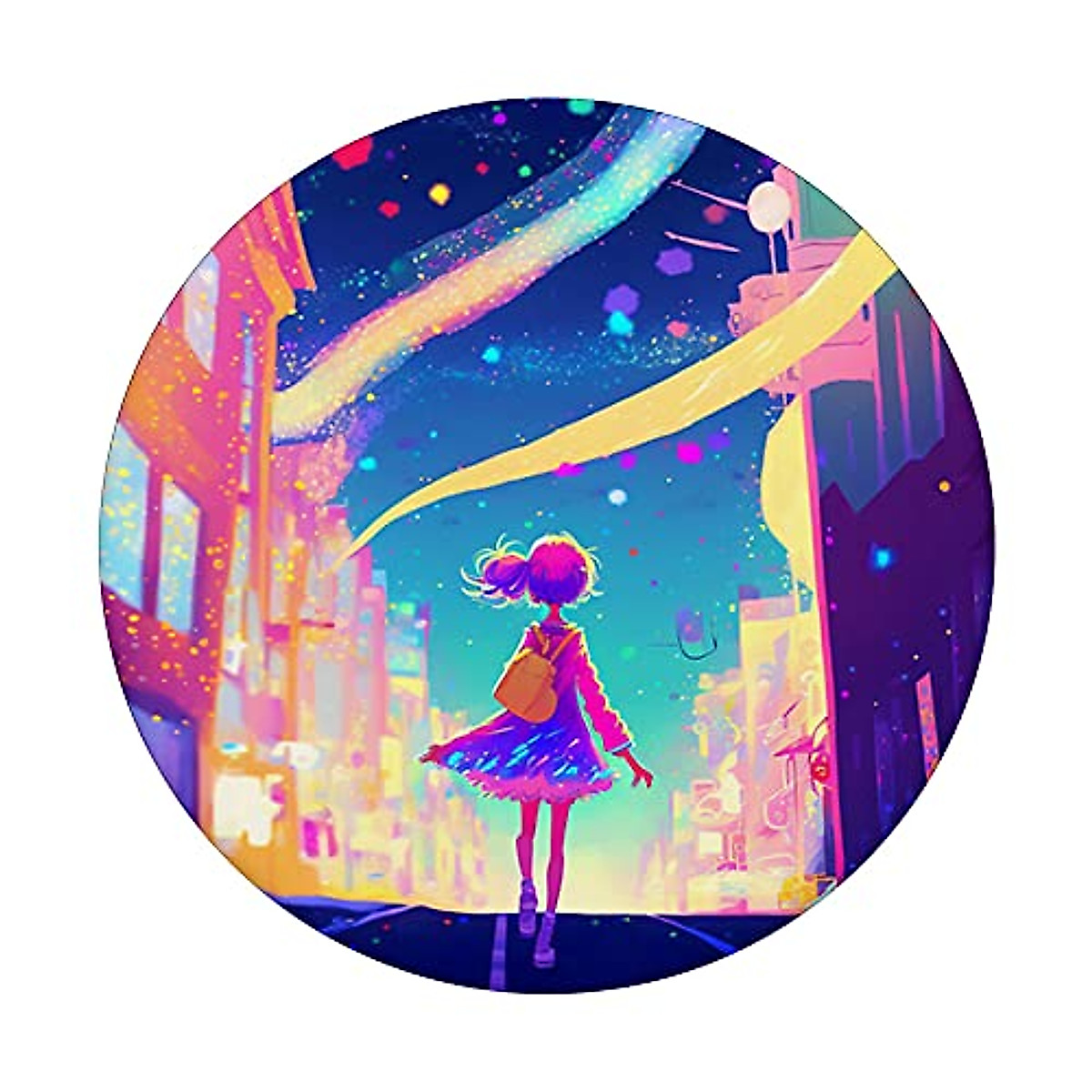 Cyberpunk Vaporwave Colorful Girl City Trippy Art PopSockets Swappable PopGrip