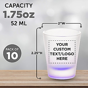 Custom Frosted Glass Shot Glasses 1.75 oz. Set of 10, Personalized Bulk Pack - Great for Weddings, Birthdays, Parties, Indoor & Outdoor Events - Blue