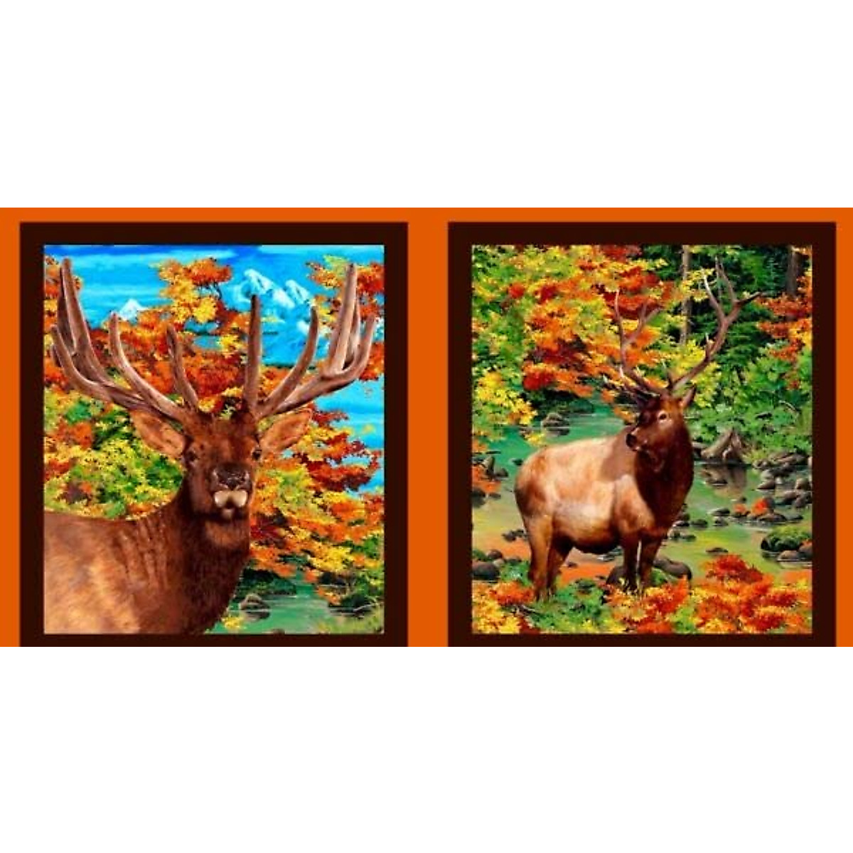 FlashPhoenix Quality Sewing Fabric - ELK Fabric Autumn Blaze 23 x 44 Inch Pillow Panel (2 Blocks) Quilting Squares 100% Cotton