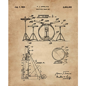 Drummer Gifts for Men - Music Wall Decor - Set of 6 (8x10) Unframed Drum Patent Wall Art Prints - Music Room Studio Decorations - Percussionists Teachers Musicians