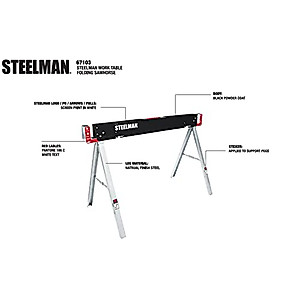 Steelman Work Table Folding Sawhorses, Set of Two, Durable Steel Construction, Folding Legs, 2x4 Table Support Arms, 2,200 lb. Combined Loading Capacity