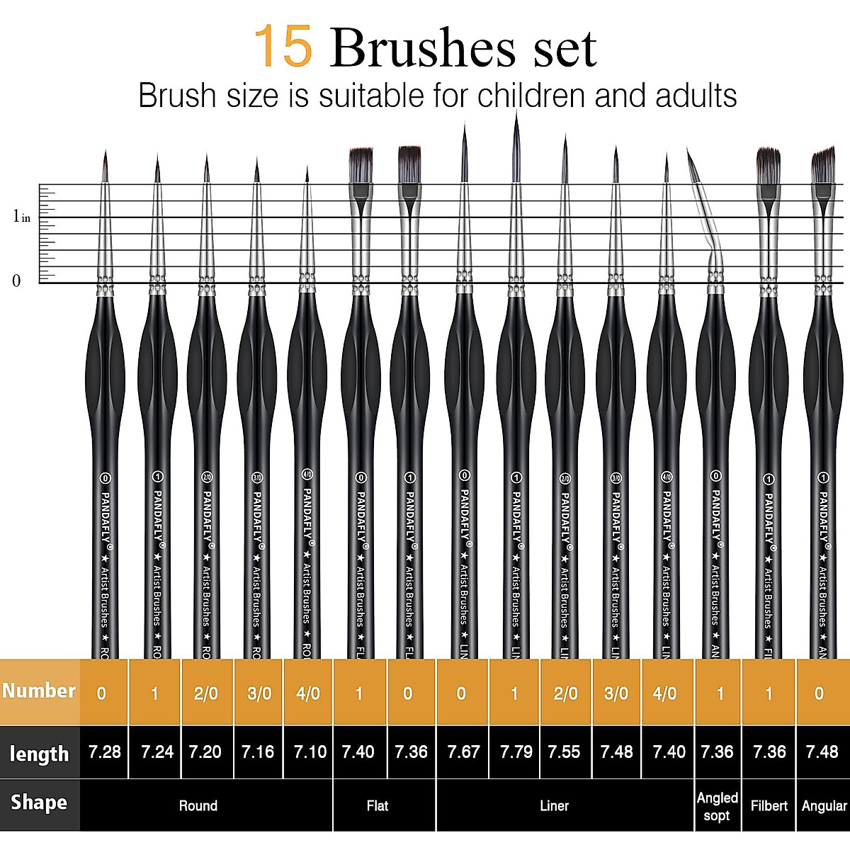 PANDAFLY Detail Paint Brushes Set, 15pcs Miniature Brushes for Fine Detailing & Art Painting - Acrylic, Oil, Watercolors & Paint by Number, Models, Face, Nail, Craft, Warhammer 40k