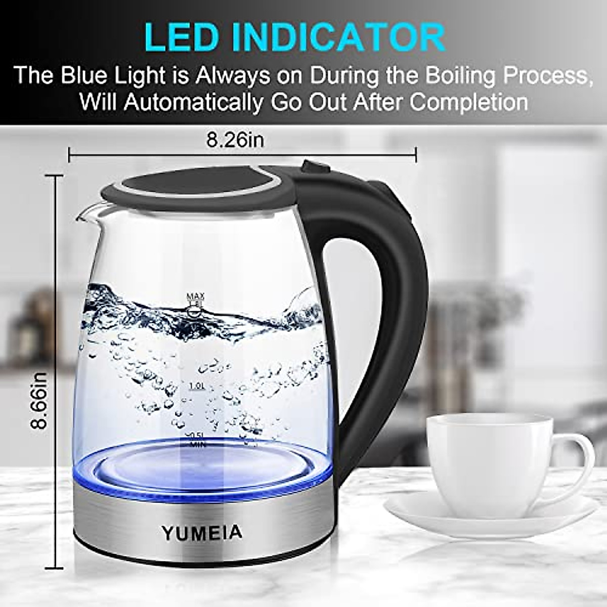 Glass Electric Kettle, Tea Kettle With LED Light,1200W 1.8L Cordless Portable Water Kettle Boiler Tea Pot With BPA-Free, Auto-Shutoff And Boil-Dry Protection Teapot,Stainless Steel Kettle Water Boiler
