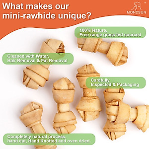 MON2SUN Dog Rawhide Knot Bones Small Rawhide Bones Mini Dog Chews Chicken Flavour 2.5 Inch 100 Count for Puppy and Small Dogs