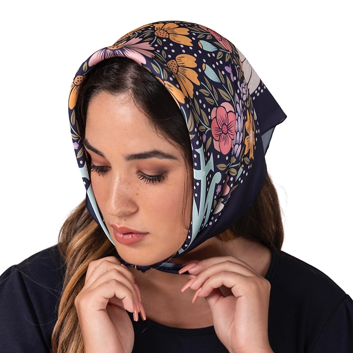 Catholic Veil Head Scarf - Bandana Style Chapel Veils Catholic Mass - Marian Floral Mantilla for Church - Catholic Veils for Women Mass - Velos Para Ir a la Iglesia (Blue)