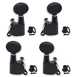 SAPHUE 2R2L Ukulele Tuning Pegs Parts,Small oval Concave Button Sealed-gear String Tuners Tuning Pegs key Machine Heads for Ukulele (Black)