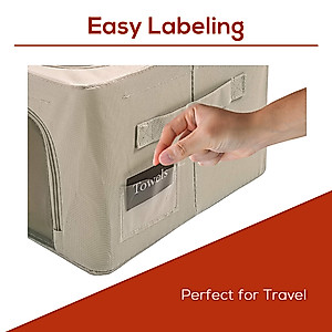 Asani Foldable Storage Bin Boxes with Clear Window, Decorative Bedroom Closet Organizer for Clothes, Bedsheet, Blanket, Reinforced Carry Handles, Double Study Zipper, Fabric, 15.75" L X 12" W X 8" H