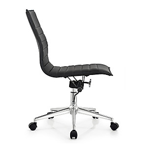 2xhome - Mid Back Height Modern Office Arm Chair, Ribbed PU Leather Seat with Swivel Tilt Adjustable Chrome Base - Executive Conference Room Task Chair (Black)