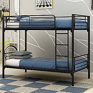 JURMERRY Bunk Bed Frame Twin Over Twin with Ladder Heavy Duty Metal Bed Frame,Black
