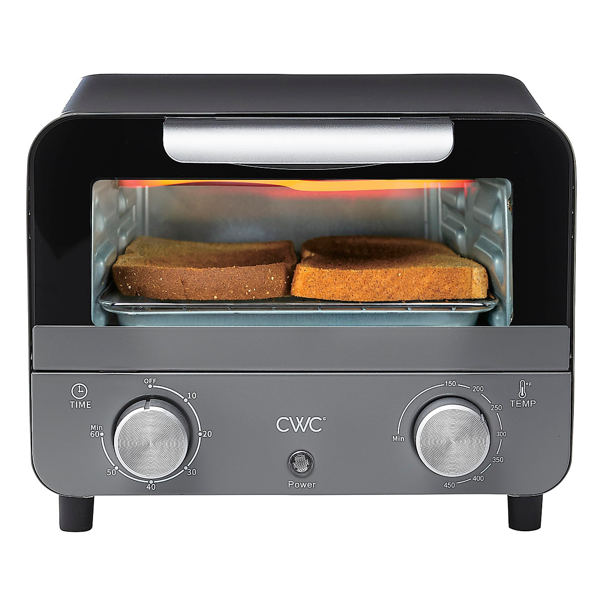 COOK WITH COLOR Mini Toaster Oven: 600W Power, Precision Timer, Auto Shutoff, and Culinary Delights Up To 450 Degrees, Grey
