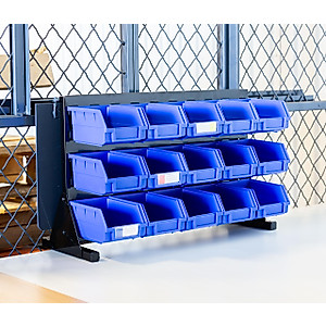 DJC Supply Heavy Duty Storage Bin Set & Steel Panel for Hanging Bin, Bench Mountable Steel Rolled Panel, 15 Bins included, Great for organzing Tools, Parts, and More. (20"X13" Bench Panel Set)