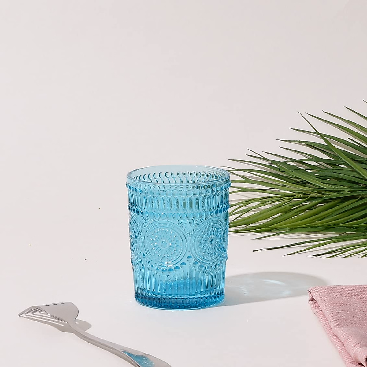 GLASS SMILE 6 Pack Romantic Water Glasses-10.5 OZ Purple Vintage Drinking Glasses Tumblers for Whisky, Beer, Juice, Beverages, Cocktail