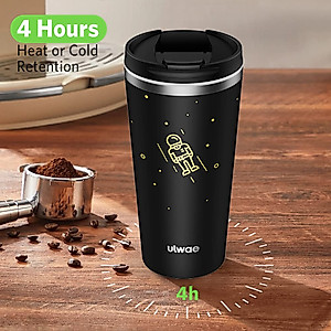 ulwae Insulated Coffee Mug with Ceramic Coating, 18oz Travel Mug with Leak-proof Lid, Vacuum Double-wall Tumbler, Stainless Steel Thermal Cup for Tea, Hot Cocoa, Cold Beverage, Ice Drinks