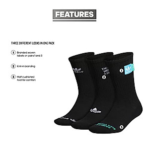 adidas Originals Mixed Graphics Cushioned Crew Socks (3-Pair), Black/Hi-res Green/Sky Rush Blue, Large
