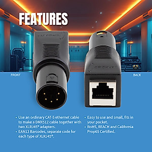 SIRS-E 2-Pack - CPoint XLR RJ45 Adapter CAT-5 Ethernet to DMX512 Cable Converter, Male 5-Pin, XLRJ45-5M