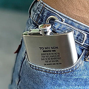 Son Gifts from Mom and Dad, Graduation Gifts for Him - To My Son Always Here for You, Son Birthday Gifts Personalized, Flasks for Liquor for Men Hip Flask 5 oz