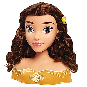 Disney Princess Belle Styling Head, Brown Hair, 10 Piece Pretend Play Set, Beauty and the Beast, Officially Licensed Kids Toys for Ages 3 Up by Just Play
