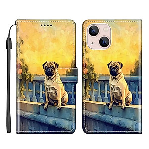 DAFEI Wallet Case for iPhone 13 with Pug Dog-aa129 Pattern PU Leather Flip Folio ID&Credit Cards Pocket Lanyard