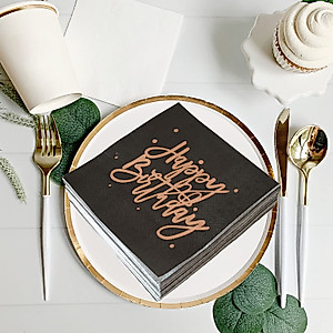 Happy Birthday Napkins Pack of 50 Rose Gold and Black Birthday Cocktail Napkins Paper Disposable Party Napkins Anniversary Lunch Dinner Birthday Decorations Supplies Beverage Napkins 3 Ply